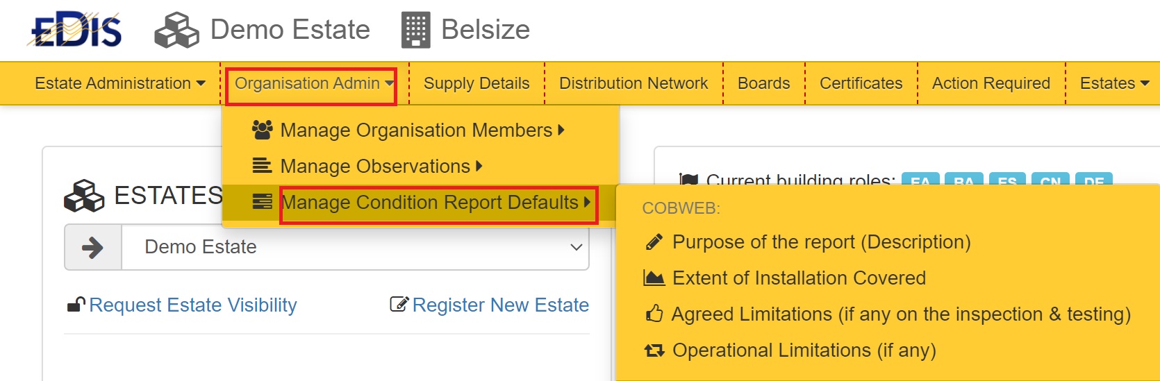 Add And Edit Default Text For Condition Reports Using Organisation Settings Edis