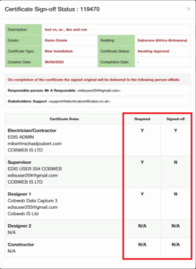 NEW INSTALLATION CERIFICATE SIGN OFF PROCESS STEPS – EDIS